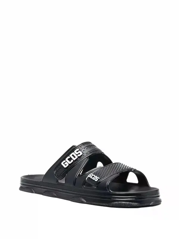 Gcds Logo Strap Flat Sandals - Black