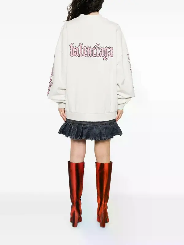 Balenciaga Logo Print Pleated Hem Sweatshirt Dress
