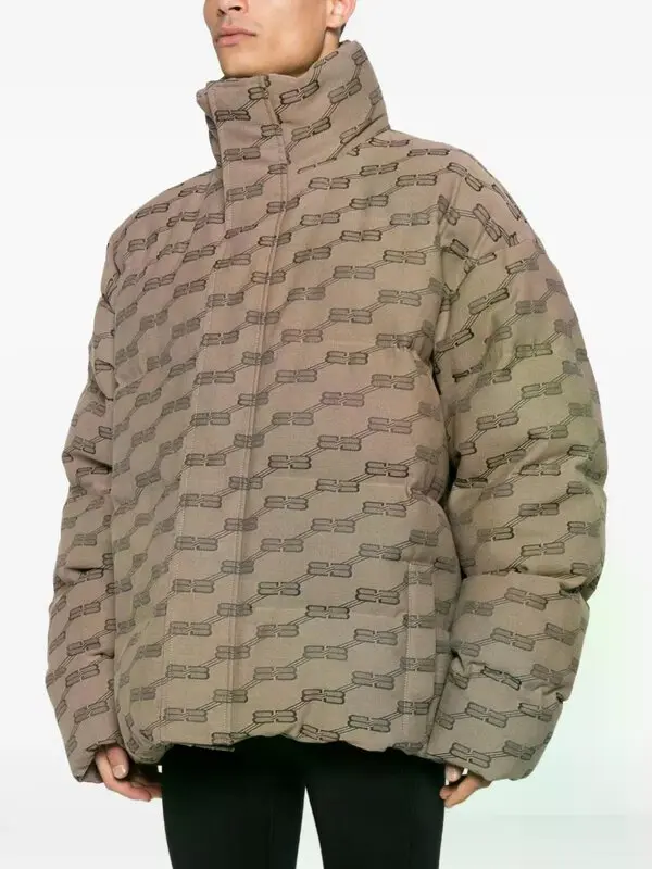 Balenciaga Logo-pattern Quilted Padded Jacket - Brown