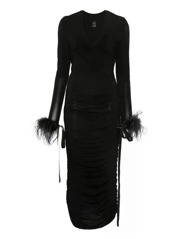 Pinko Feather-trim Midi Dress - Black