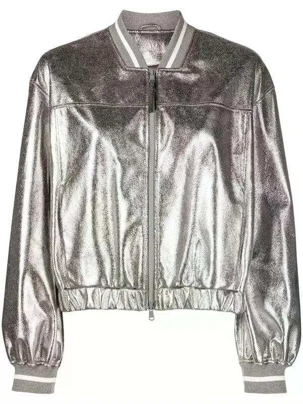 Brunello Cucinelli Silver-tone Metallic Finish Bomber Jacket - Grey