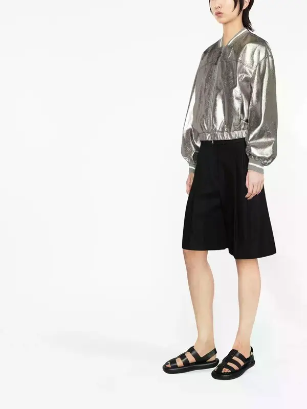 Brunello Cucinelli Silver-tone Metallic Finish Bomber Jacket