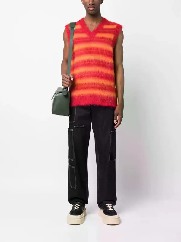 Marni Brushed Mohair Striped Vest - Red