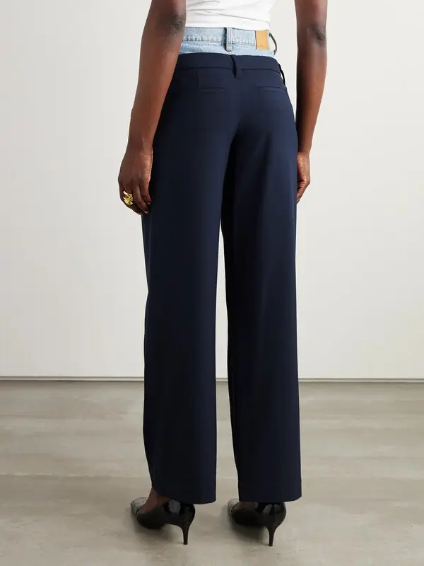 Simkhai Ophelia Denim-trimmed Grain De Poudre Straight-leg Pants