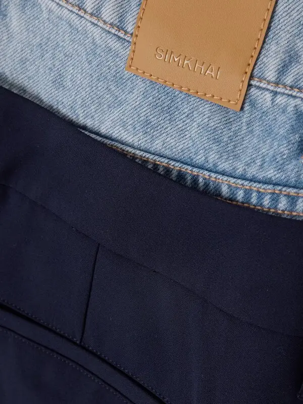 Simkhai Ophelia Denim-trimmed Grain De Poudre Straight-leg Pants