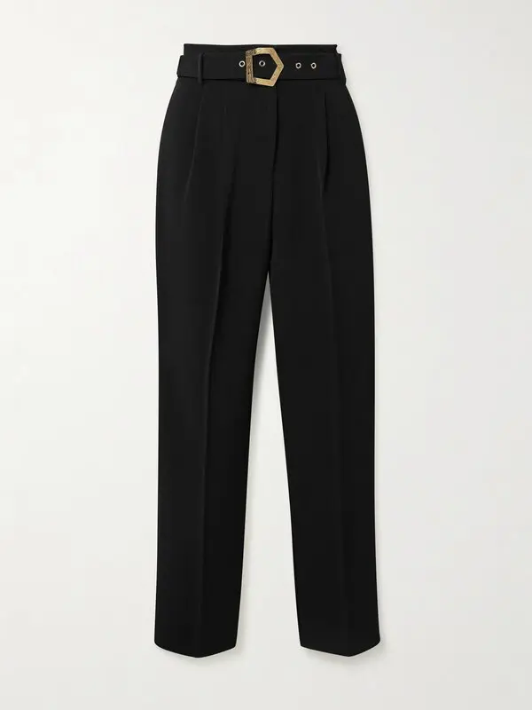 VIOLANTE NESSI Belted Pleated Straight-leg Cady Pants - Black