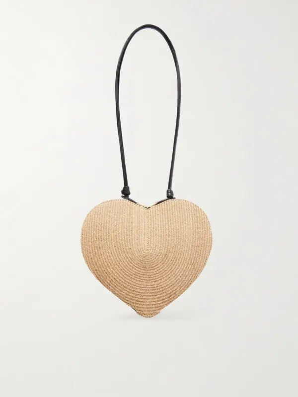 Alaïa Heart-shaped Raffia Shoulder Bag With Leather Trim - Neutrals