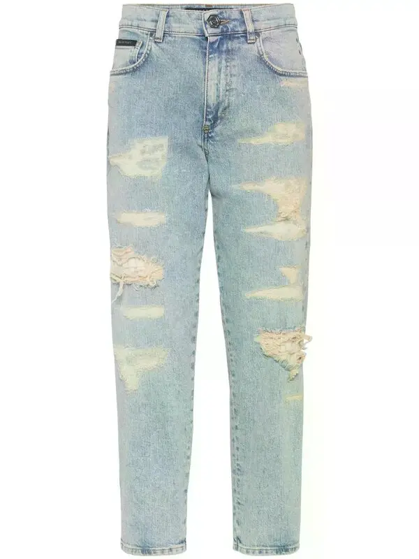 Philipp Plein Ripped Cropped Jeans - Blue