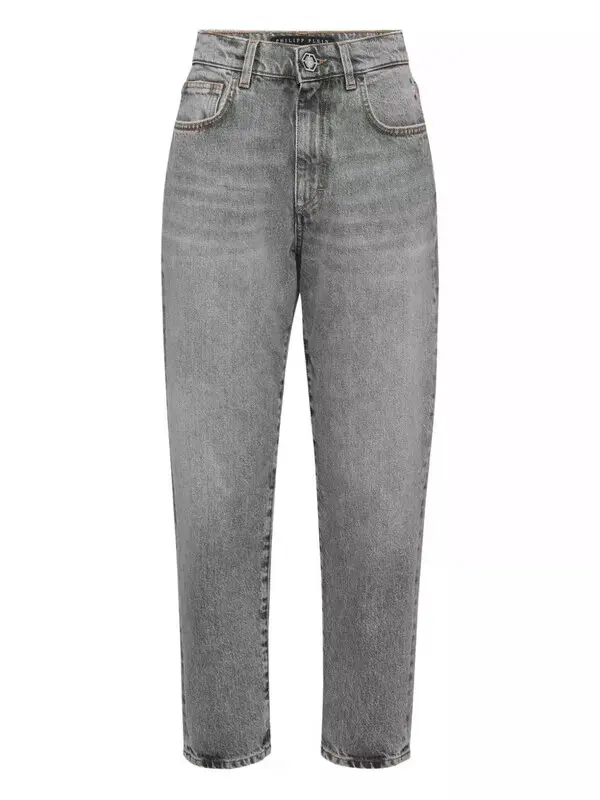 Philipp Plein Mom Fit Jeans With Rear Logo Patch - Grey