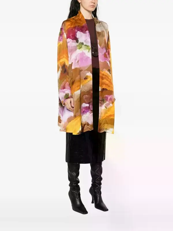 YAVI Abstract Floral Print Kimono Jacket