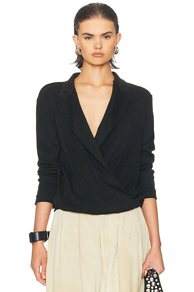 R13 Twisted Lapel Knit Top - Black