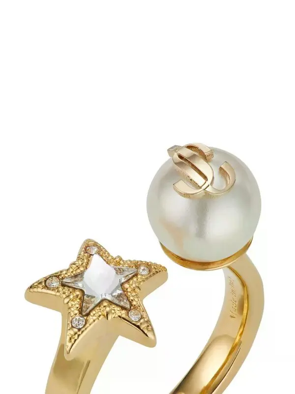 JIMMY CHOO Star Studded Ring With Faux Pearl Detail