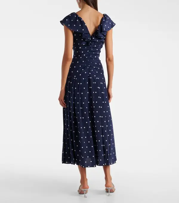 Alessandra Rich Polka Dot Ruffled Silk Midi Dress