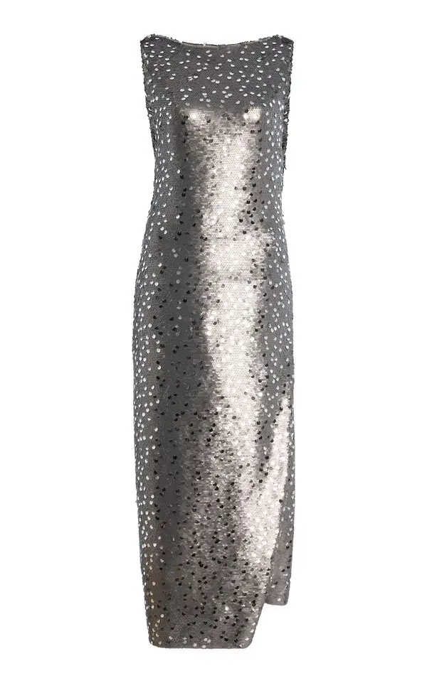 SEV Sequined Maxi Dress With Draped Back - Silver
