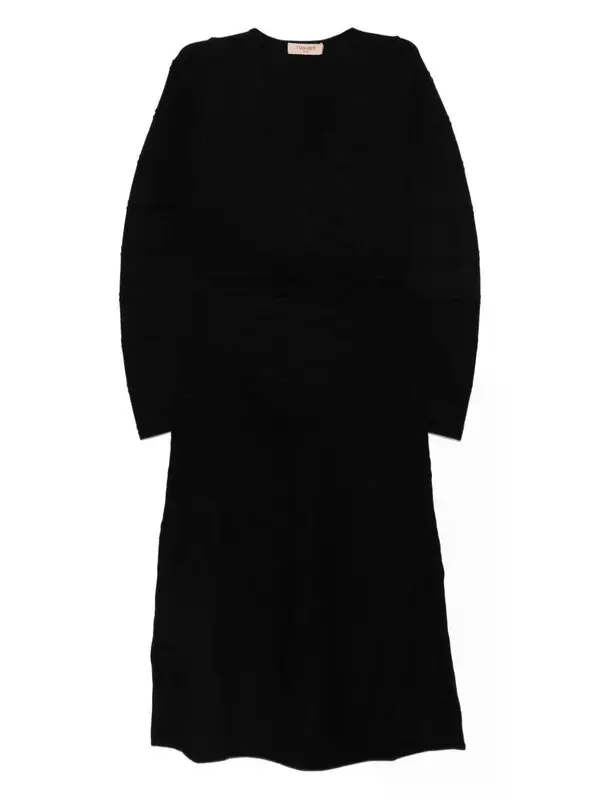 TWINSET Ribbed V-neck Midi Dress - Black