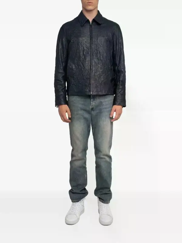 Zadig&Voltaire Zip-up Crinkled Leather Jacket With Embossed Wings