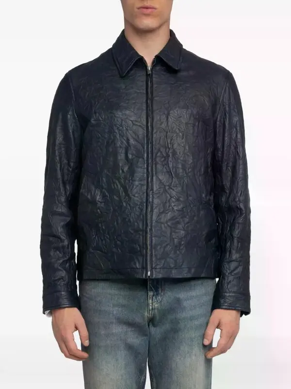 Zadig&Voltaire Zip-up Crinkled Leather Jacket With Embossed Wings