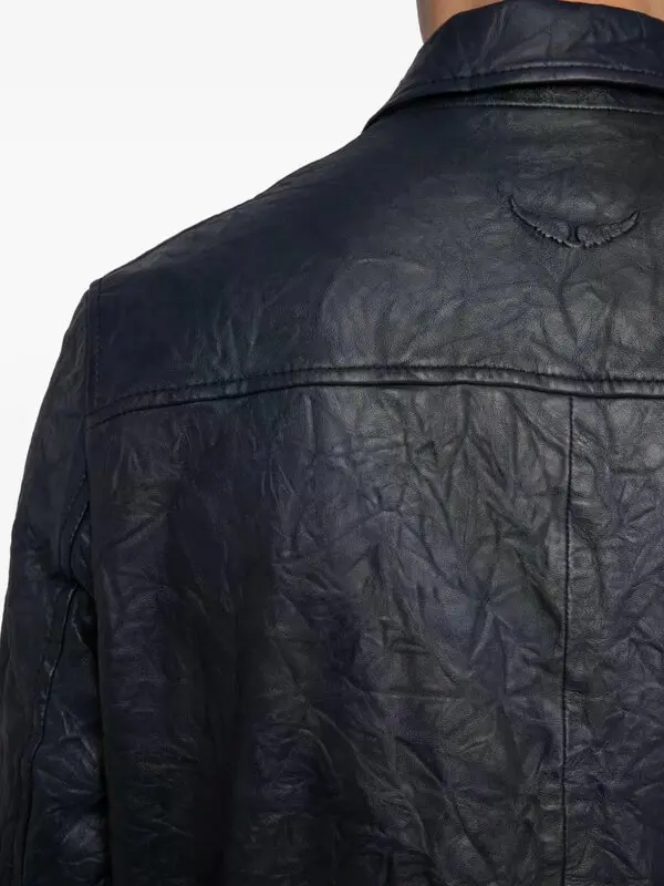 Zadig&Voltaire Zip-up Crinkled Leather Jacket With Embossed Wings
