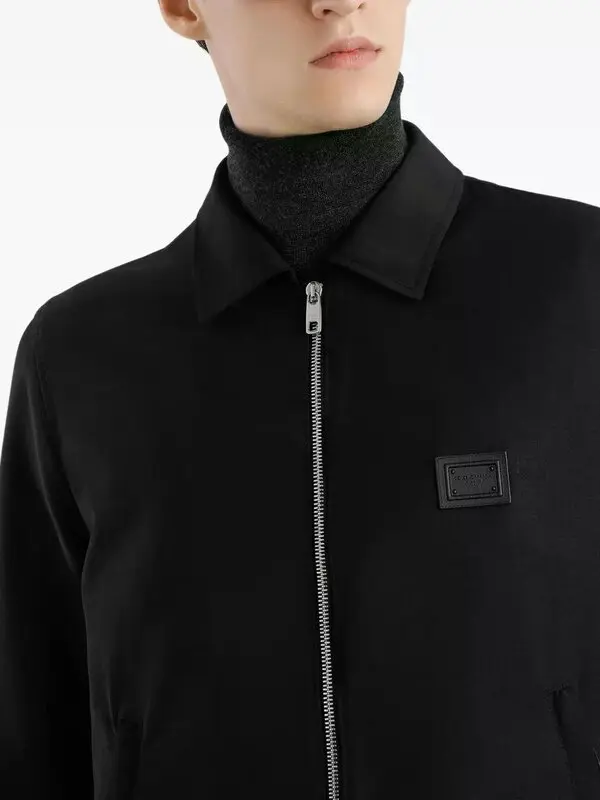 Dolce & Gabbana Zip-up Windbreaker With Logo Plaque