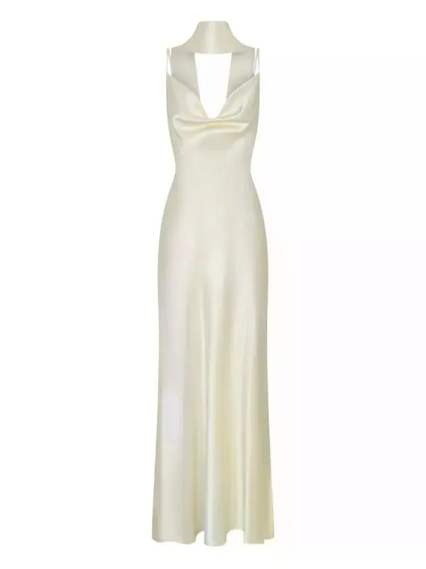 NICHOLAS Geneva Cowl Neck Dress With Attached Scarf - Neutrals