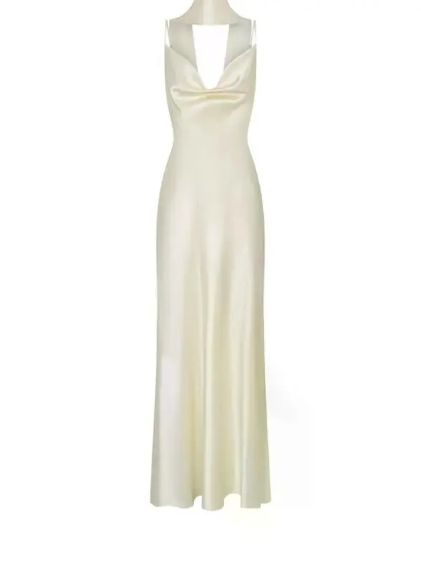 NICHOLAS Geneva Cowl Neck Dress With Attached Scarf - Neutrals