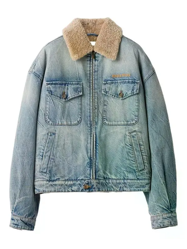 Miu Miu Shearling Collar Denim Jacket
