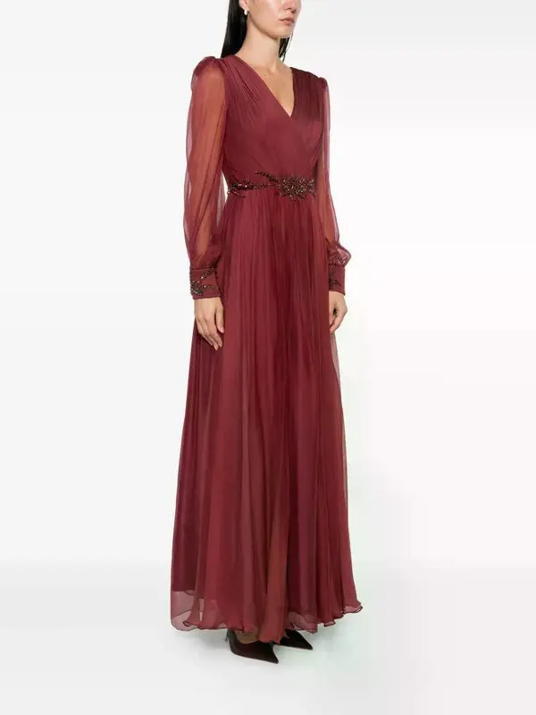 M.MARQUISE Michaela Embellished Pleated Maxi Dress - Red