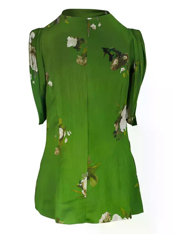 Erdem Cowl Neck Rose Print Sleeveless Top