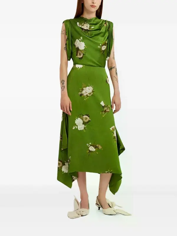 Erdem Cowl Neck Rose Print Sleeveless Top