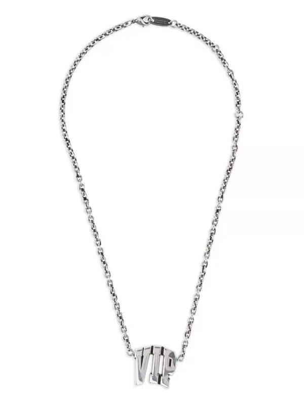 Balenciaga Tone Vip Plaque Necklace - Silver