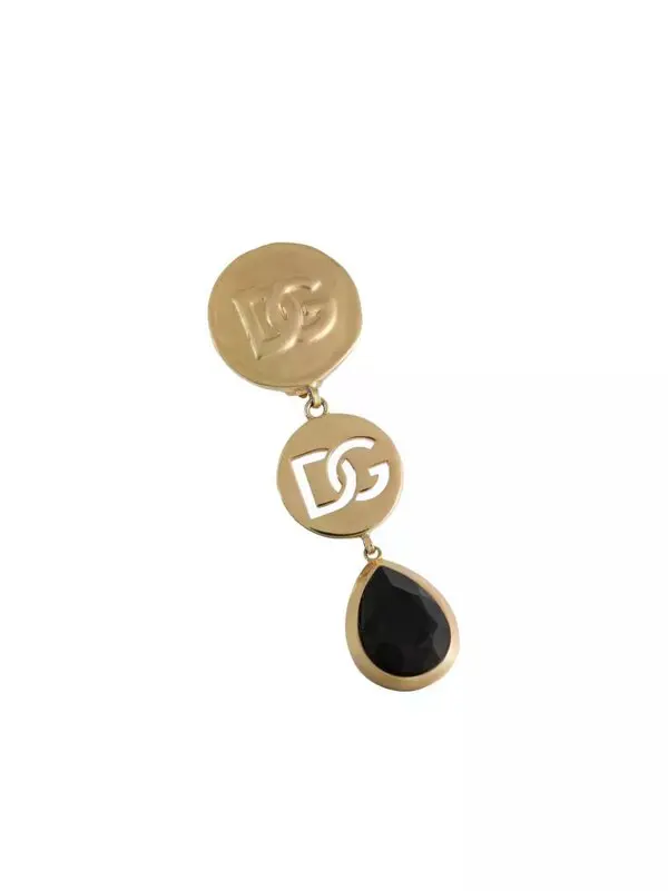 Dolce & Gabbana Tone Logo Drop Earrings With Gemstone Embellishments