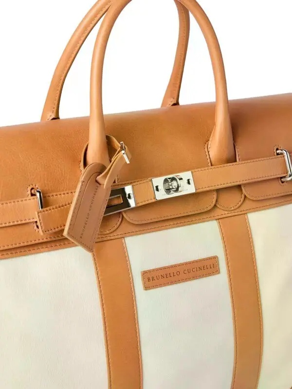 Brunello Cucinelli Leather-trimmed Canvas Holdall - Neutrals