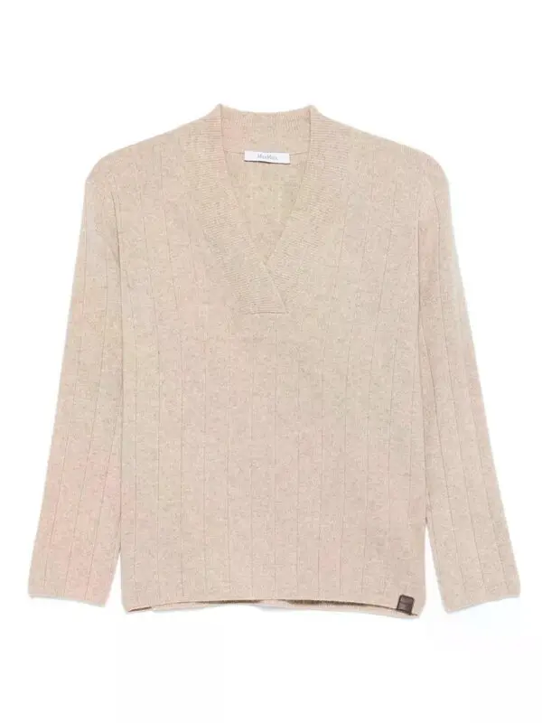 Max Mara Arten Ribbed V-neck Jumper - Neutrals
