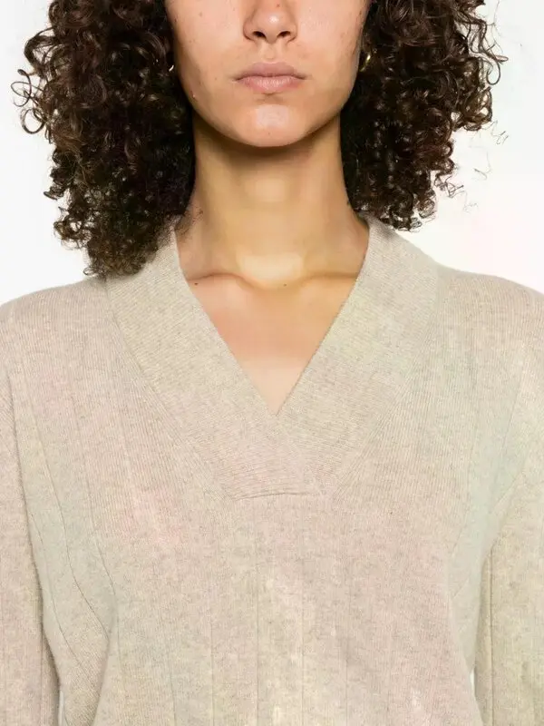 Max Mara Arten Ribbed V-neck Jumper - Neutrals