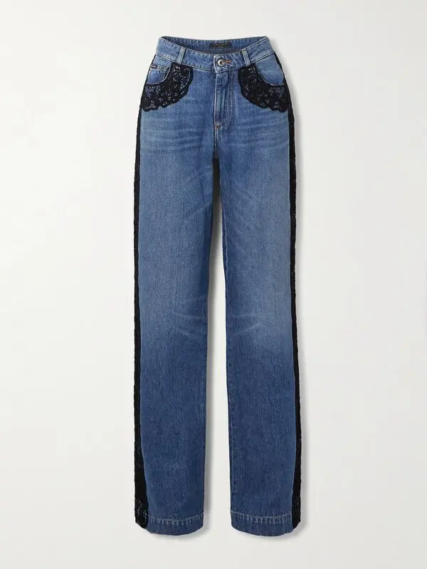 Dolce & Gabbana Lace-trimmed Straight-leg Jeans - Blue