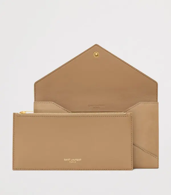 Saint Laurent Large Leather Letter Flap Wallet - Brown