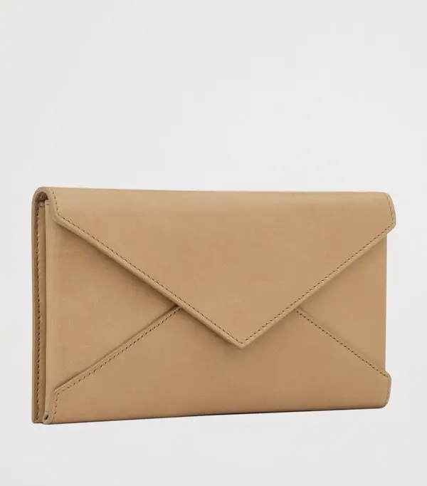 Saint Laurent Large Leather Letter Flap Wallet - Brown