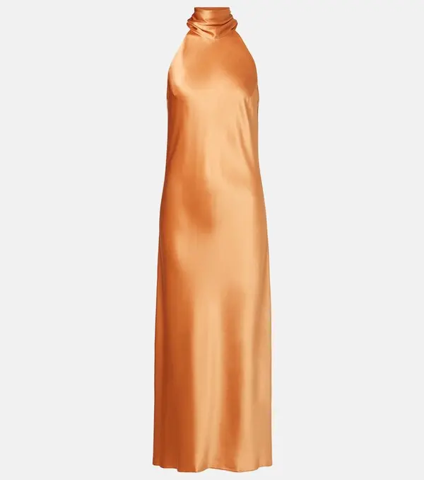 Galvan Sienna Halterneck Satin Midi Dress