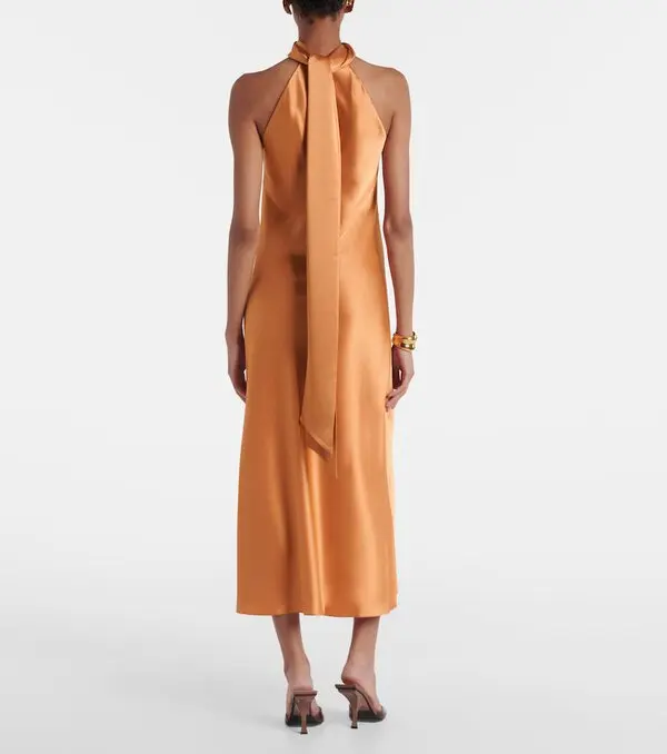Galvan Sienna Halterneck Satin Midi Dress