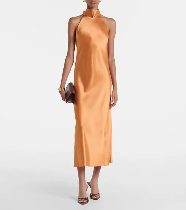 Galvan Sienna Halterneck Satin Midi Dress