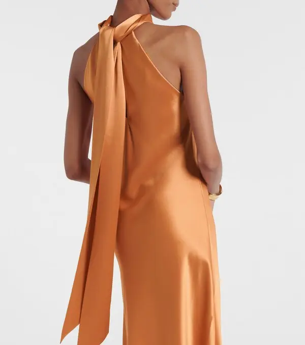 Galvan Sienna Halterneck Satin Midi Dress