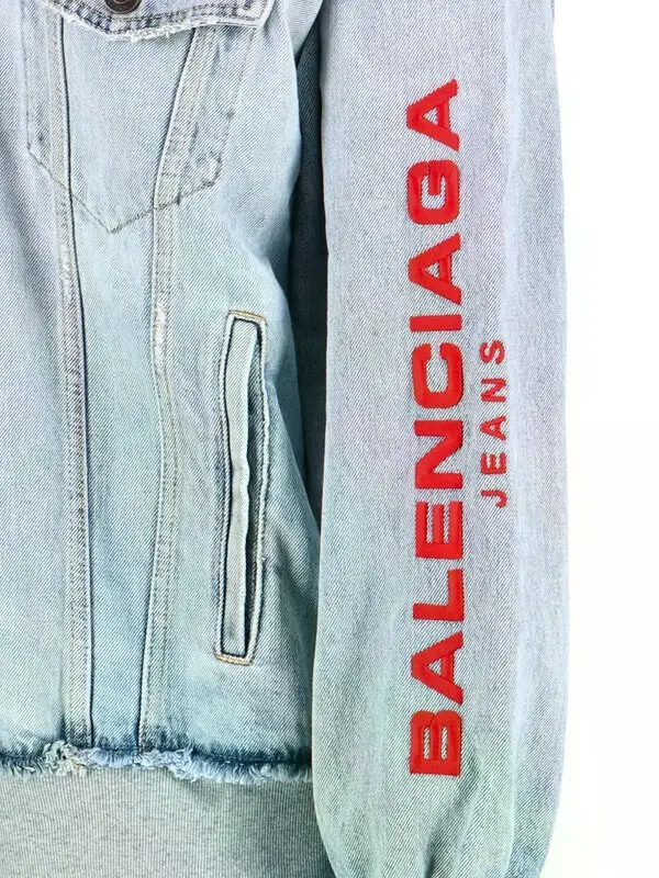 Balenciaga Embroidered Logo Hooded Denim Jacket