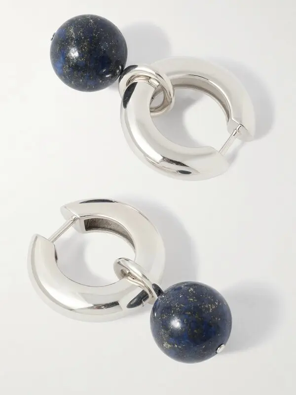 Agmes Sonia Recycled Sterling Lapis Lazuli Hoop Earrings - Silver