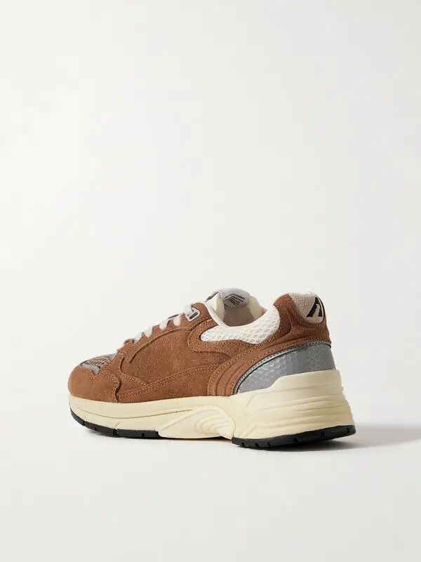AUTRY Hyperway Low Mesh And Metallic Leather-trimmed Suede Trainers - Brown