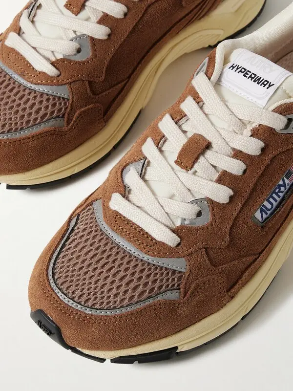 AUTRY Hyperway Low Mesh And Metallic Leather-trimmed Suede Trainers - Brown