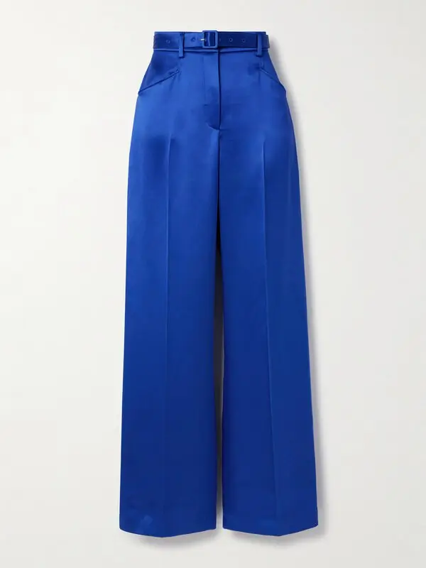 Gabriela Hearst Belted Silk-satin Straight-leg Trousers - Blue