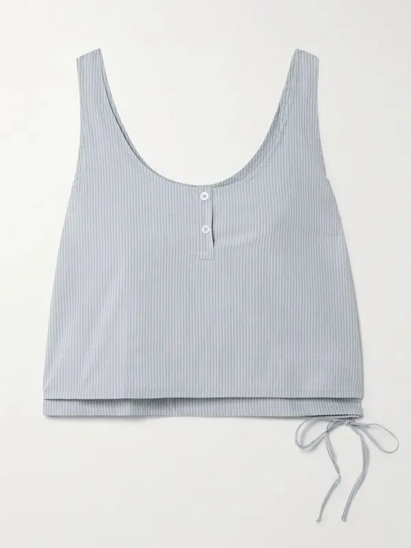 DEIJI STUDIOS Tie-detailed Layered Striped Organic Cotton-poplin Tank - Blue