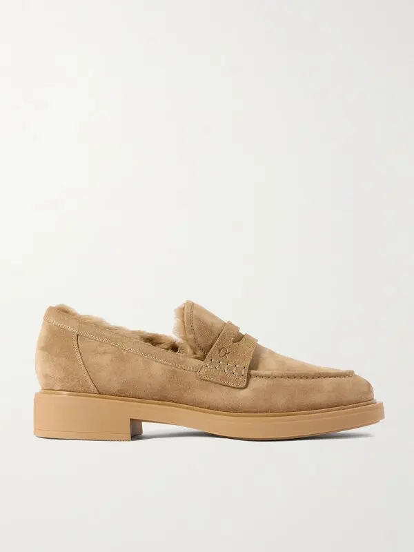 GIANVITO ROSSI Shearling-lined Suede Loafers