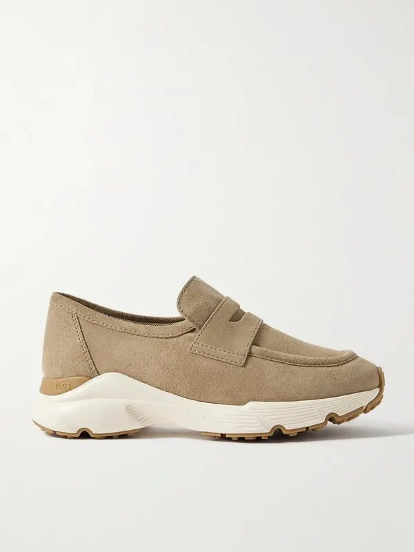 TOD'S Suede Penny Bar Slip-on Sneakers - Neutrals