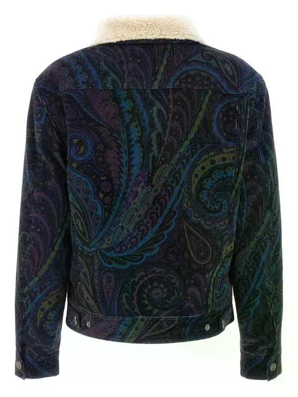 Etro Paisley-print Corduroy Jacket With Shearling Collar